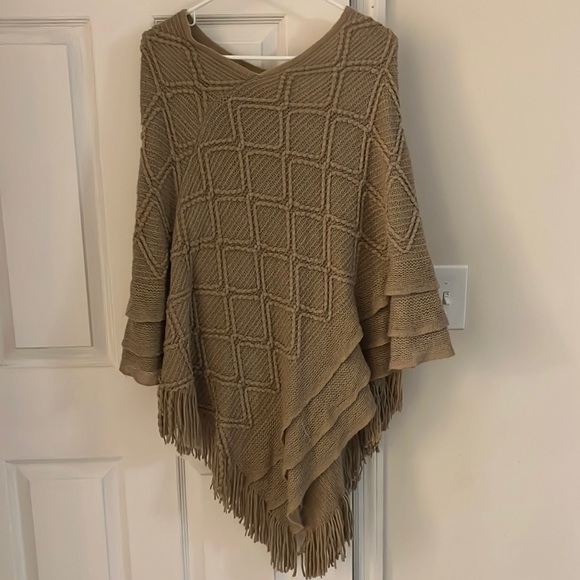 Sweaters | Tan Poncho With Fringe Detail | Poshmark